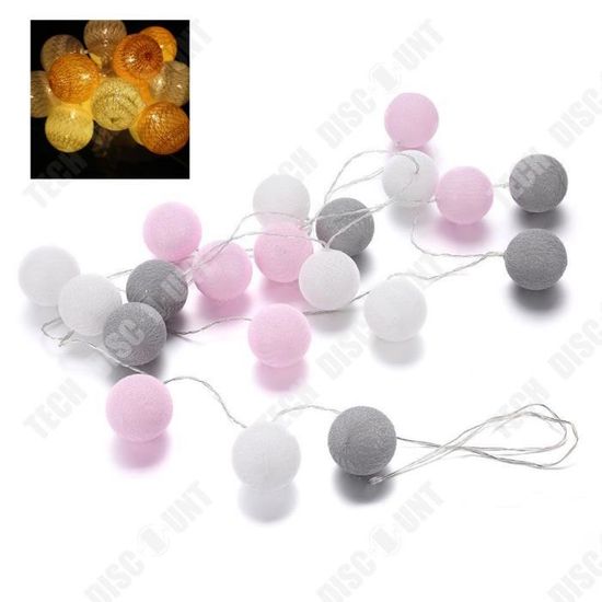 Guirlande lumineuse LED - LUNAVO - Boule de coton - 20 ampoules ...
