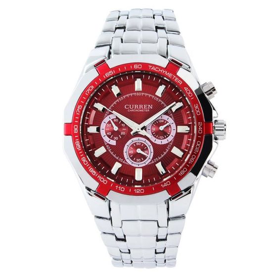 XLORDX Montre de sport pour Homme Bracelet Argent en Acier Inoxydable Cadran Rouge - Cdiscount ...