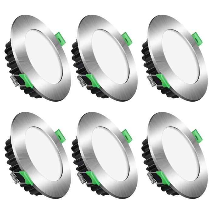 ALUSSO Lot 6 Spots LED Encastrables 10W Dimmable IP44 étanche 3000K-5700K 850lm - Rond Nickel ...
