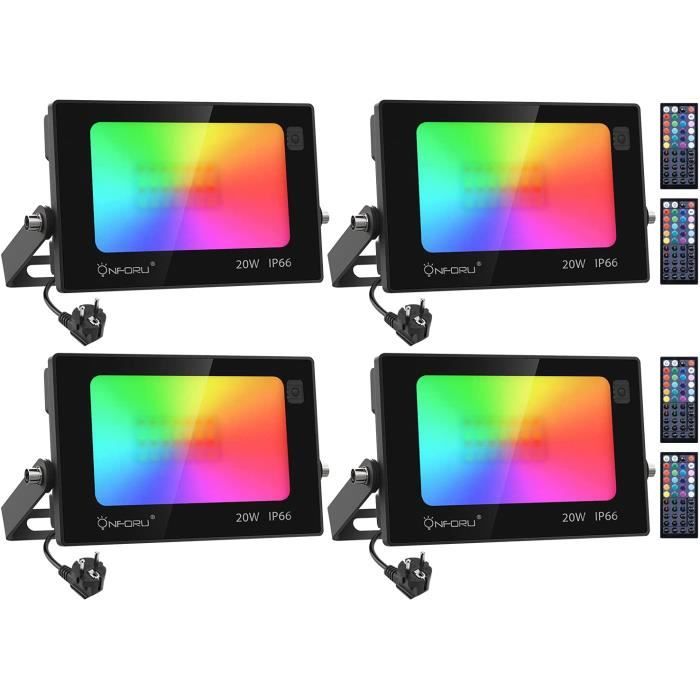 Lot de 4 Projecteurs LED RGB 20W Intérieur et Extérieur Multicolore, 6 ...
