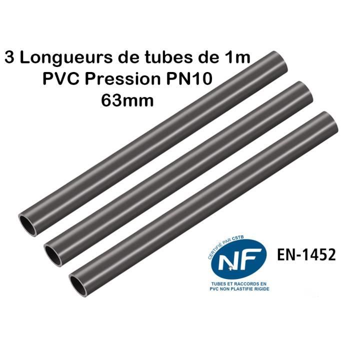 Lot de 3 Barres Tuyau Rigide Tube PVC Pression PN10 63mm : Longueur 1m / Piscine et bassins ...