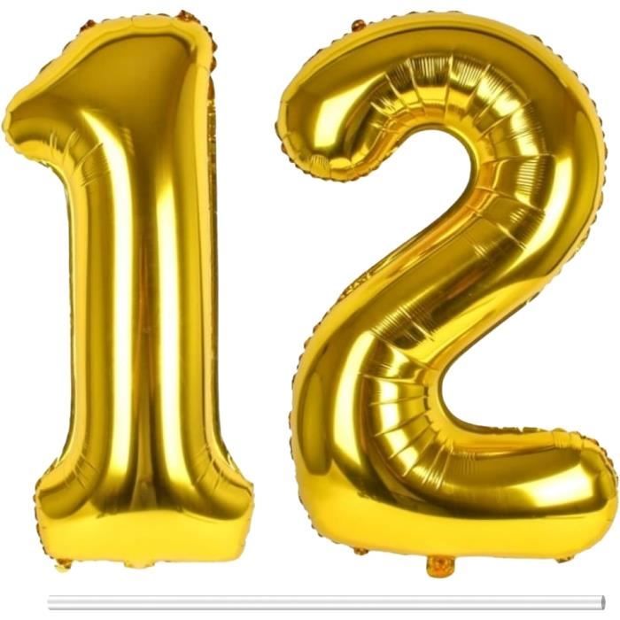 Ballons Anniversaire 12 Ans Or - Helium Ballon Chiffre 1 Et 2 ...