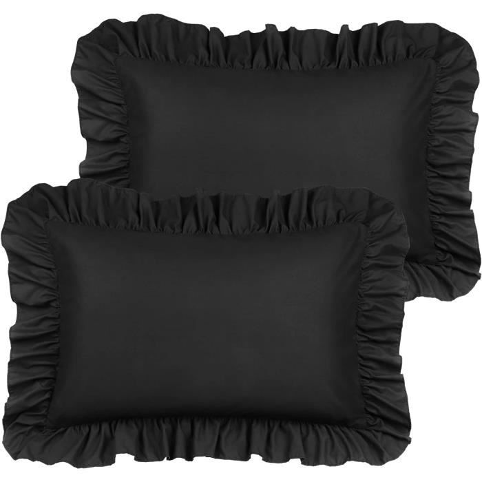 Lot de 2 taies d'oreiller à volants en microfibre brossée noire pour ...