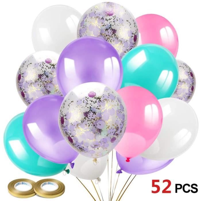 52 pièces latex ballons baudruche violet confettis ballons rose blanc ...