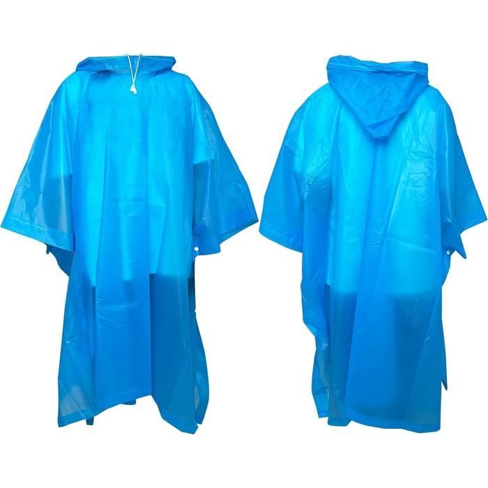 2 Pièces Poncho de Pluie Bleu, Poncho de Pluie Imperméable, Réutilisable Cape Pluie, pour ...