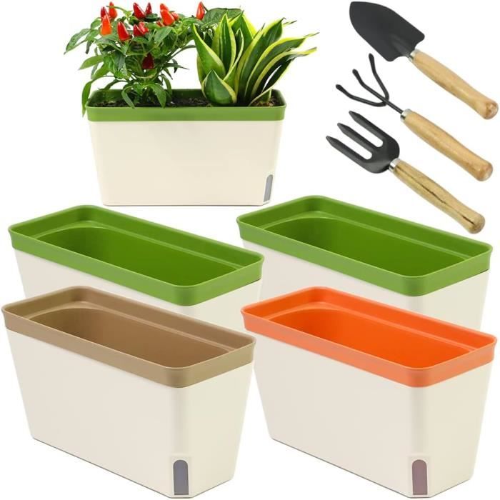 Lot De 4 Pots De Fleurs En Plastique À Arrosage Automatique Pour Rebord De Fenêtre - Bon ...