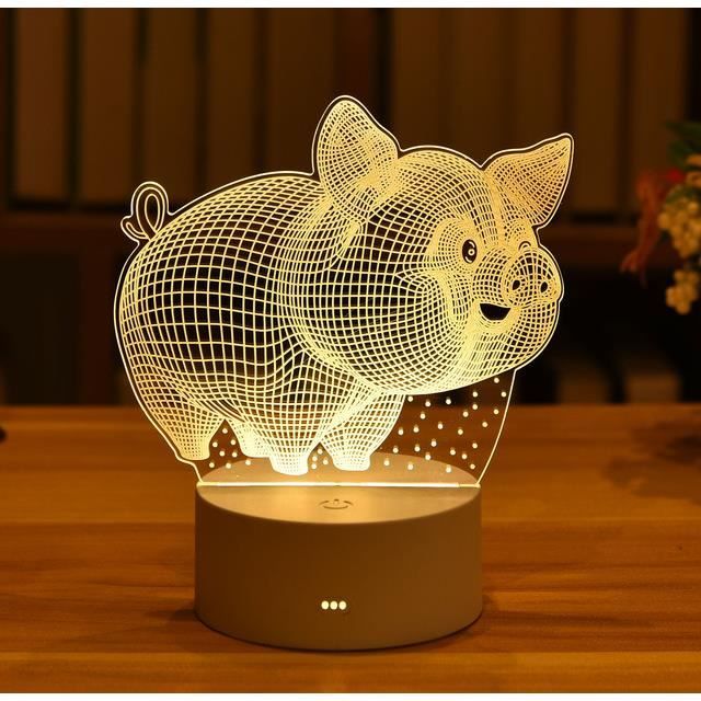 Veilleuse,Pig--Lampe LED 3D en forme de cœur et'amour romantique, en ...