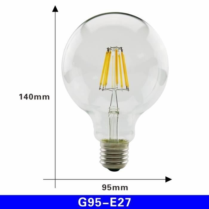 AMPOULE LED,G95 E27-8W-Cold white--Ampoule à Filament LED E27 E14, lampe rétro Edison, lumière ...