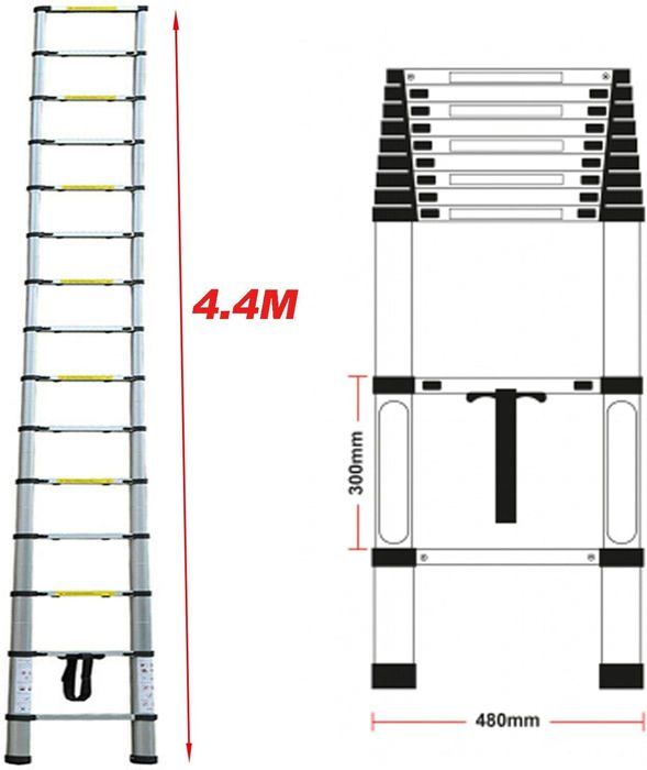 Échelle télescopique en aluminium 4,4 m échelle coulissante escabeau escabeau escabeau escabeau ...