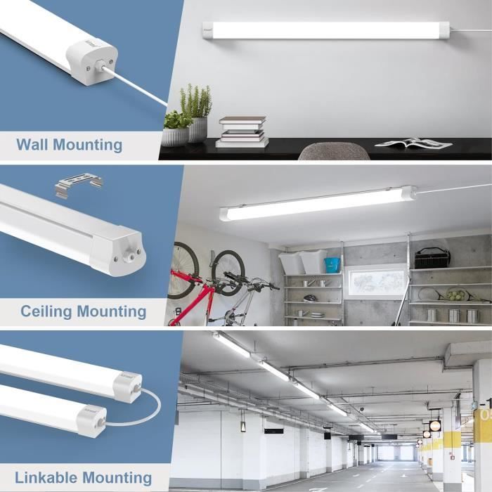 Neon Led 120 cm, Reglette LED 36W 3600LM Led Tube Plafonnier Etanche ...