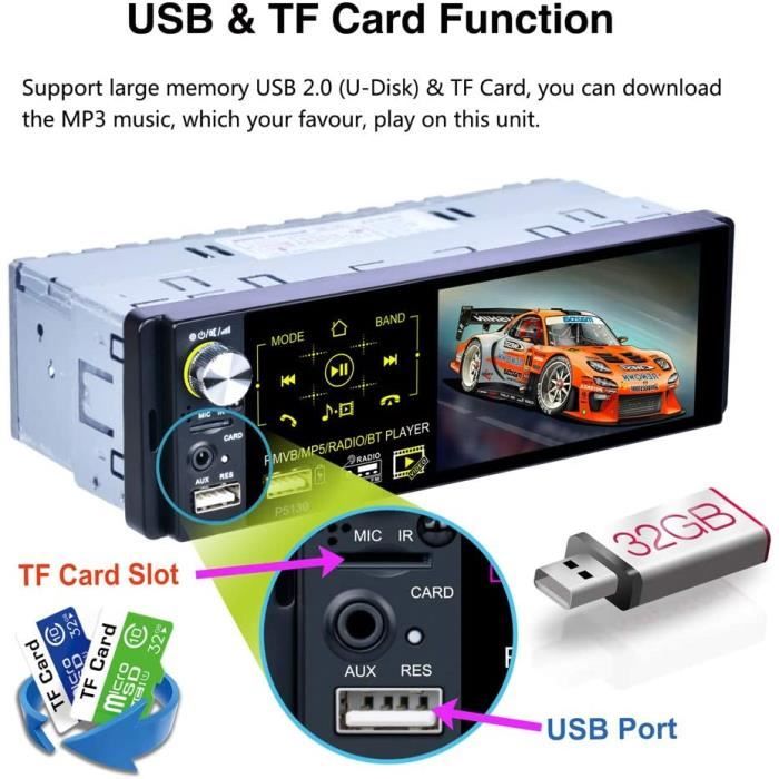 RDS Autoradio Bluetooth 1 Din Poste Radio Voiture 4.1 Pouces Écran Tactile avec FM-AM Récepteur ...