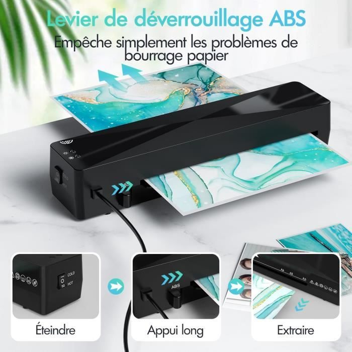 Plastifieuse A4 pour A4 A5 A6 A7 avec 50 films de plastification, plastifieuse A4 chaude et ...