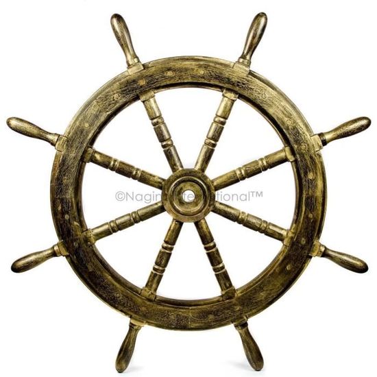 Roue de bateau nautique en bois fabriqué à la main Décoration murale pour la maison (12 poucesor ...