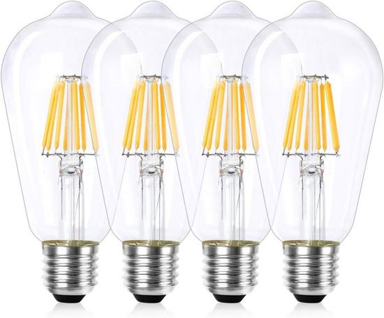 Ampoules à Filament LED E27, 8W Dimmable ST64 Vintage Edison LED Lampe, Blanc chaud 2700K, 1100 ...