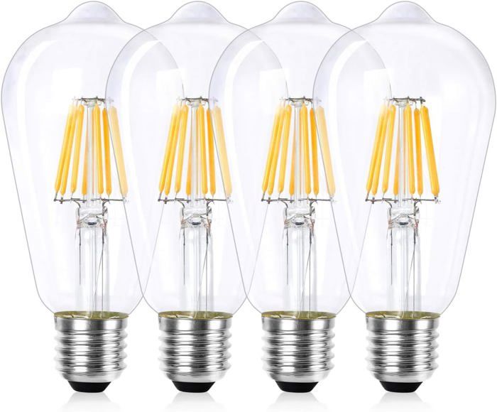 Ampoules à Filament LED E27, 8W Dimmable ST64 Vintage Edison LED Lampe, Blanc chaud 2700K, 1100 ...