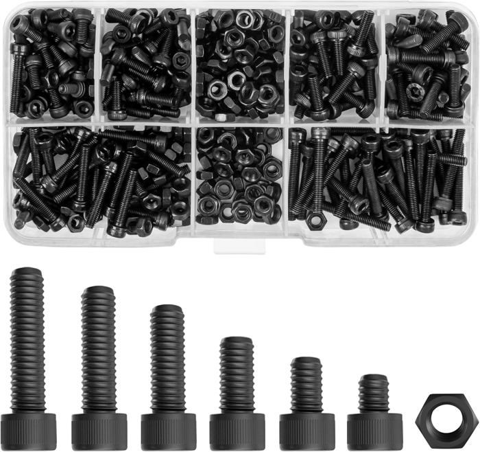 AssortIment Vis et Écrous Métriques [Lot de 400] - Boite a Vis M3 Noires,6 mm à 20 mm - Vis Tête ...
