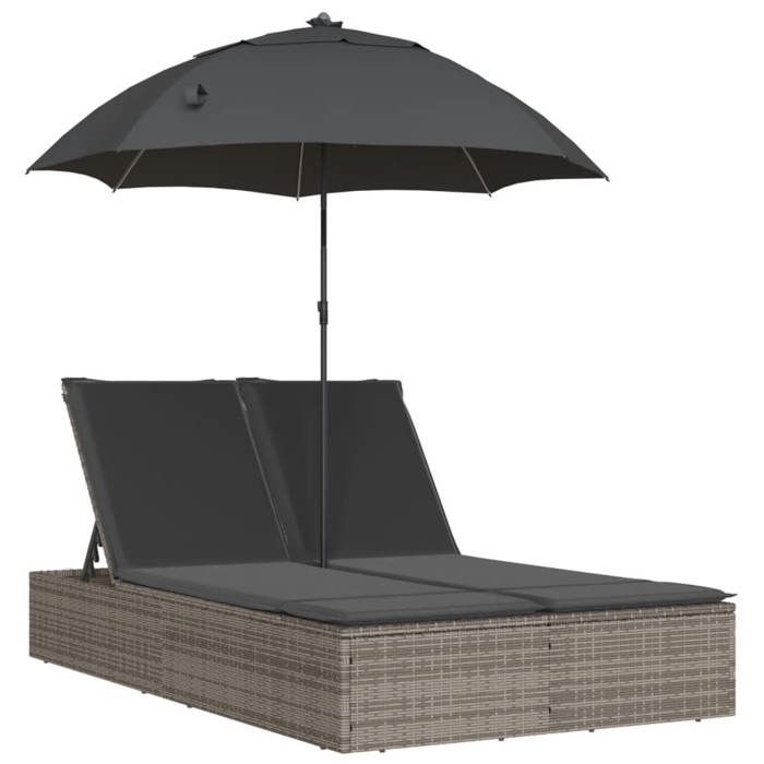Lit de salon| Chaise longue double - et coussins - et parasol gris ...