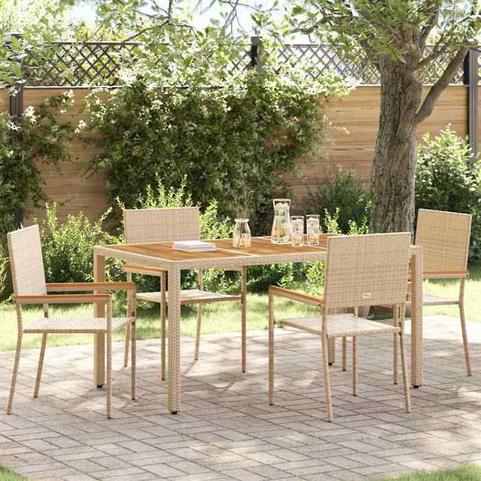Moderne Lot de 4 Chaises de Jardin - chaises d'extérieur Crème, Marron ...