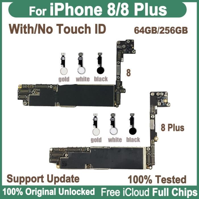 8-64G-Or Touch ID-Carte mère originale débloquée pour iphone 8 Plus avec Touch ID, avec iCloud ...