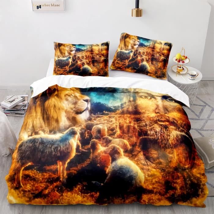 Drap Housse 140X200 Adulte Lion Animaux Parure De Lit Microfibre Housse ...