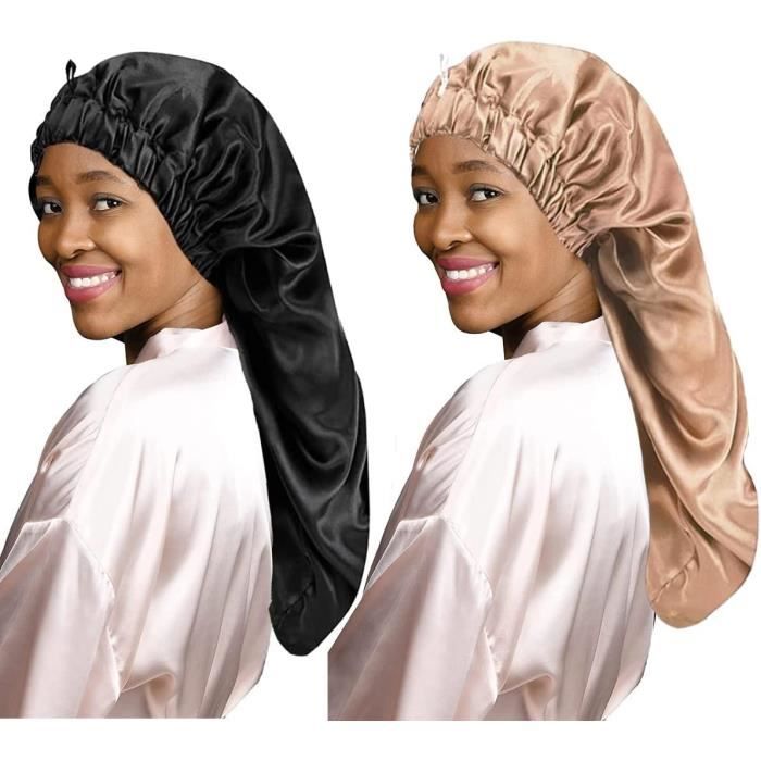 Lot De 2 Bonnets Longs En Satin Pour Femme Pour Dormir Extra Large ...