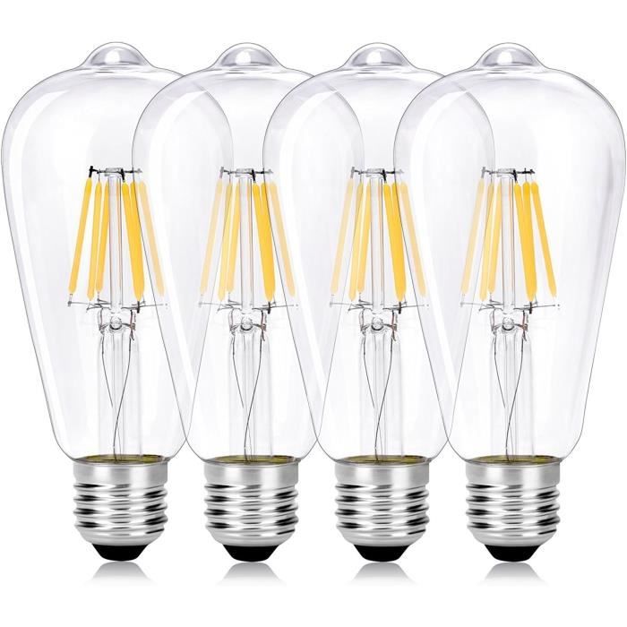 6W ST64 Ampoule LED, E27 Vintage Lampe à Filament LED, Remplace 60W Incandescente, 2700K Blanc ...