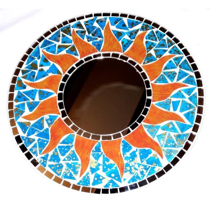 Miroir en Mosaïque 30 cm Glace Bois Soleil Artisanat Mosaic Mirror Sun ...