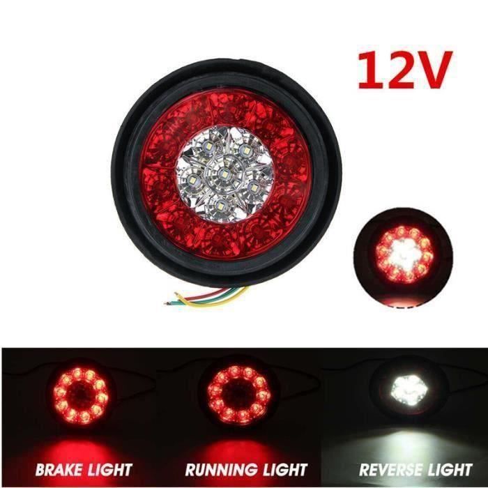 1pc 12V Red White -Feu arrière rond LED ambre rouge 16LED 12V-24V, feu ...