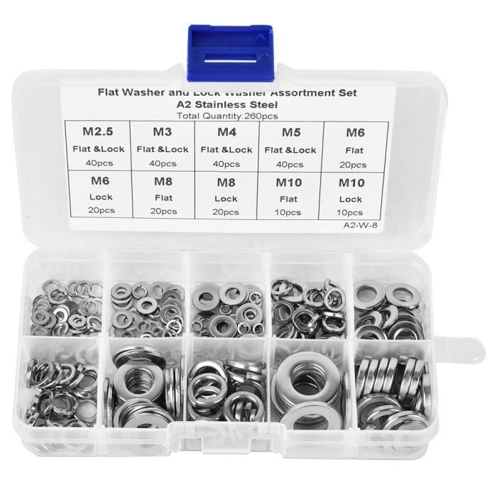 EJ.life Assortiment de fixations 260PCS Acier Inoxydable Rondelle Plate + Assortiment De ...