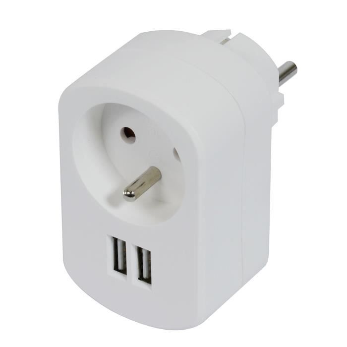 Prise - GEFOM - 16A+T - 2 chargeurs USB 2,1A - Intérieur - Prêt à poser ...