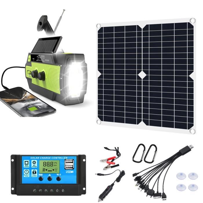 Kit de panneau solaire 200W régulateur 100A chargeur radio solaire 4000mAh pour urgence de ...