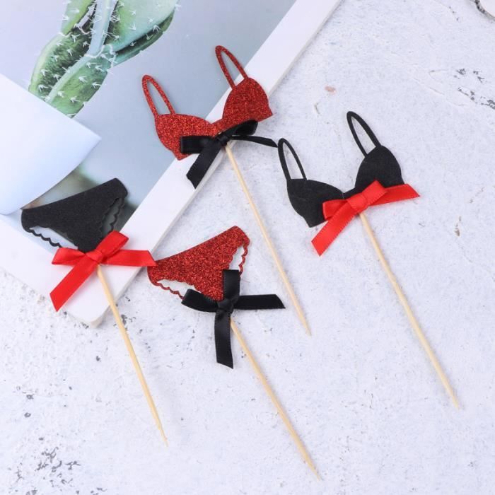 8 Pcs Cake Toppers Sexy Noir Rouge Dentelle Bikini Sous-Vêtements ...