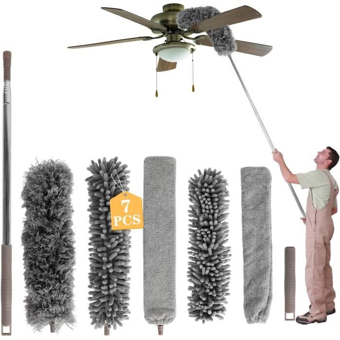 Lot de 7 plumeaux télescopiques lavables - Long extensible - Avec tige ...