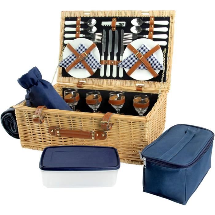 HappyPicnic Panier de pique-nique en osier naturel avec couverture de ...