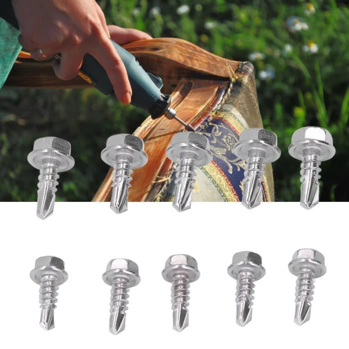 Vis autoperceuses - PAL - Assortiment de 100 - Acier inoxydable - Hexagonale - Forte force d ...