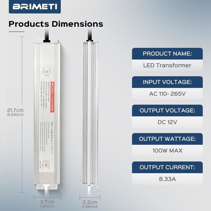Transformateur 220V 12V LED Driver 100W Etanche IP67 Extérieur Transfo ...