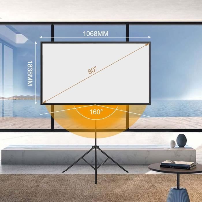 Ecran Videoprojecteur Avec Trepied, Ecran De Projection 80 Pouces Anti ...
