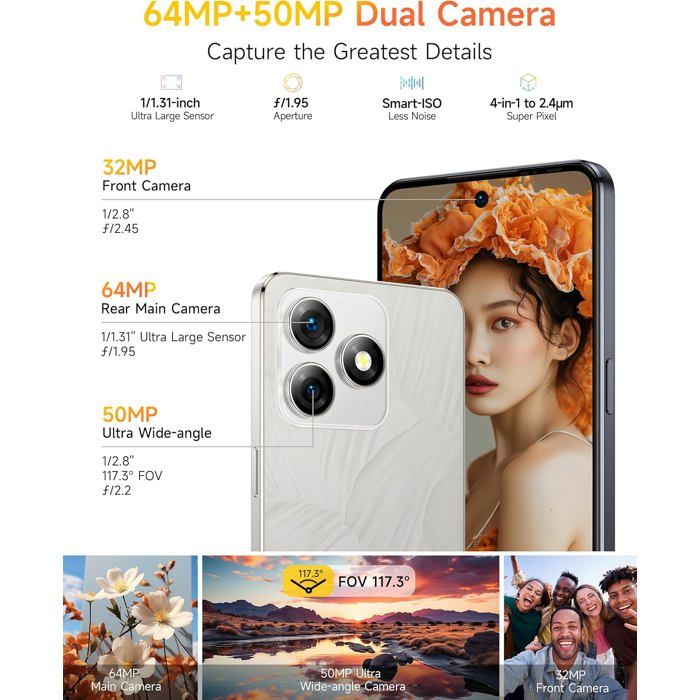 Ulefone Note 18 Pro Smartphone 12Go+256Go Caméra 64MP HD+ 5450mAh Gris ...
