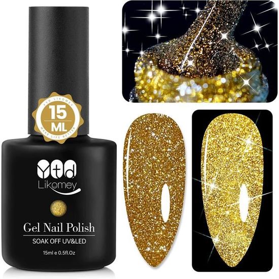 Vernis Semi Permanent Pailleté Reflechissante,15ml Or UV Vernis à ...