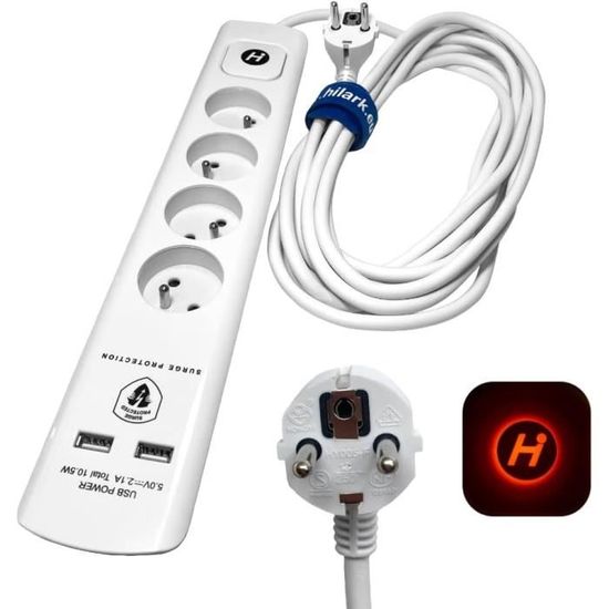 Hilark Rallonge Multi-Prises Nouveau - Avec 2 Ports Usb, Une Protection ...
