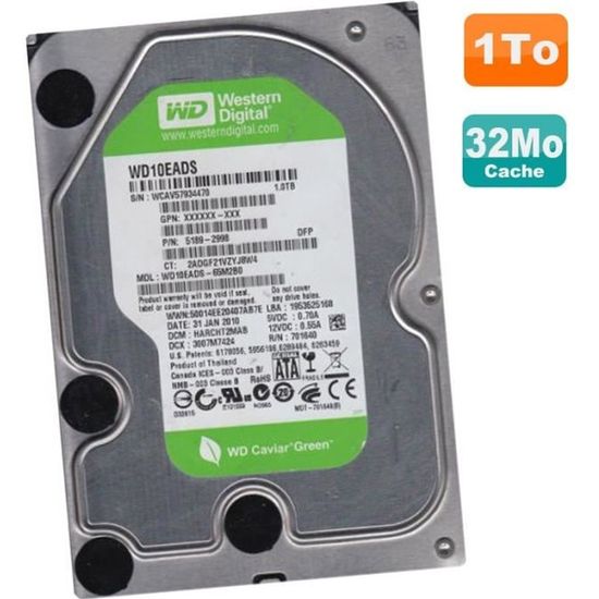 Disque Dur 1To Western Digital WD10EADS-65M2B0 3.5" SATA Caviar Green 7200 32Mo - Cdiscount ...