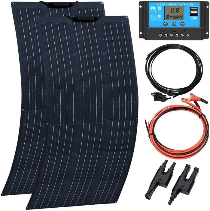 XINPUGUANG Kit Panneau Solaire 200W 12V, 2 pcs 100W 12V Flexible Module Solaire monocristallin ...