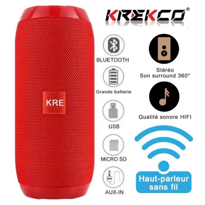 Enceinte Bluetooth Portable Sans fil Baffe - Rouge - Son stéréo ...