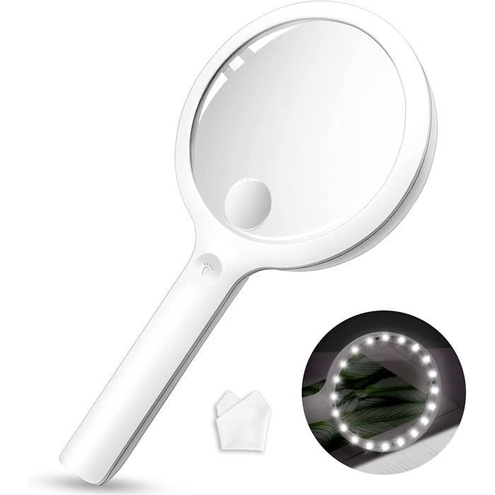 Loupe 30X, Loupe de Lecture Éclairée avec 20 LED Lumière, Loupe Grossissante à Main Loupe ...