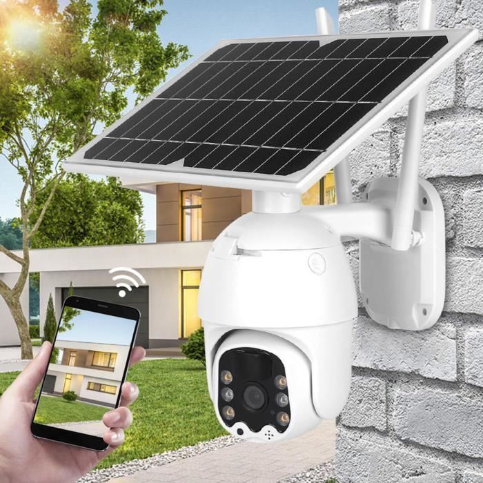 Moniteur Caméra 1080P WiFi PTZ 8W Panneau solaire PIR Détection de ...