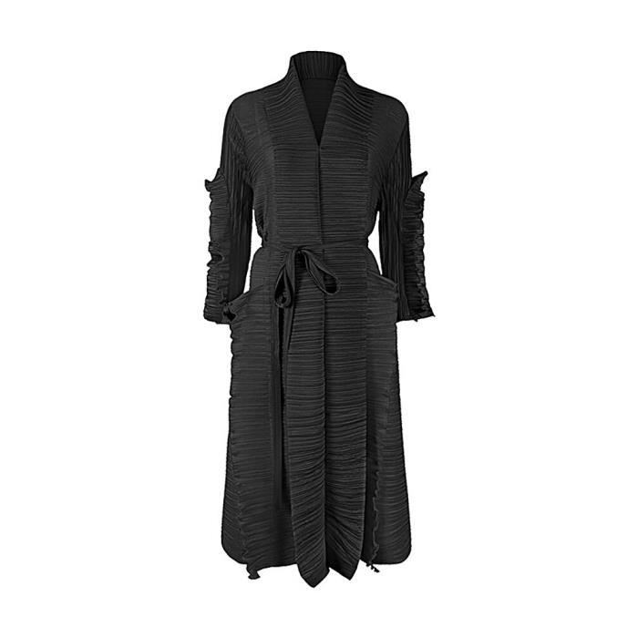 Miyake plissé à manches longues pétale robe revers Cardigan ceintures ...