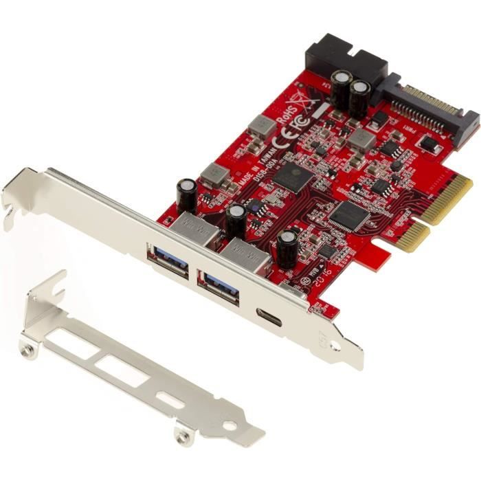 Carte Pcie 2 Ports Usb 3.1 Type A + 1 Port Usb 3.1 Type C + 1 Port ...