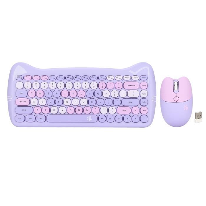 Clavier et Souris Sans Fil - SURENHAP - Forme de Chat Mignon - Violet ...