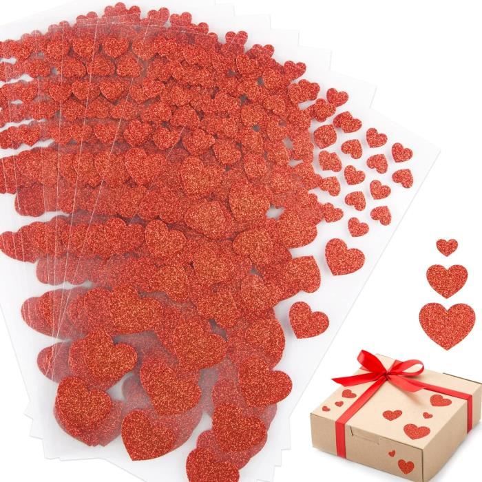 580Pcs Autocollants Coeur Rouge Etiquette Pailleté Merci Stickers ...