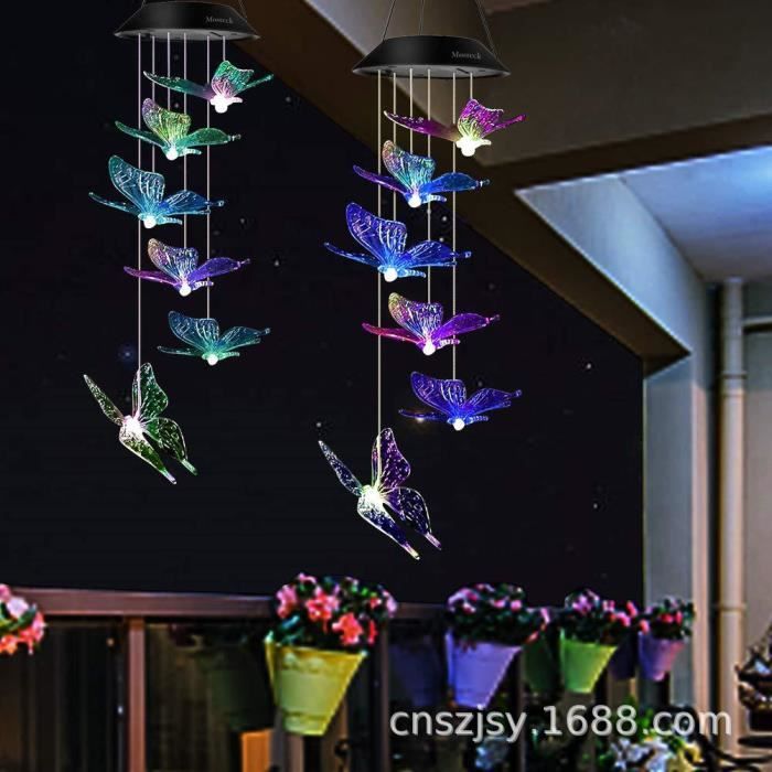 BORNE SOLAIRE ,Butterfly--Carillon éolien LED à énergie solaire, lampe ...